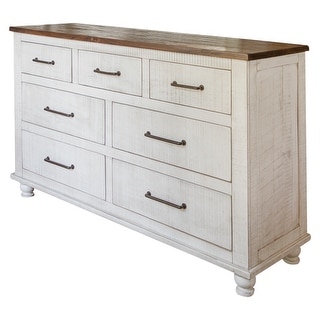 HomeRoots 70" Brown and White Solid Wood Seven Drawer Double Dresser ...