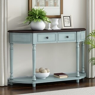 Circular Curved Design Console Table with Open Style Shelf Solid Wooden ...