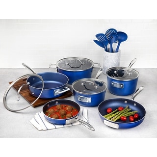 Granitestone Blue 15 Piece Stackmaster Nonstick Cookware Set with Glass ...
