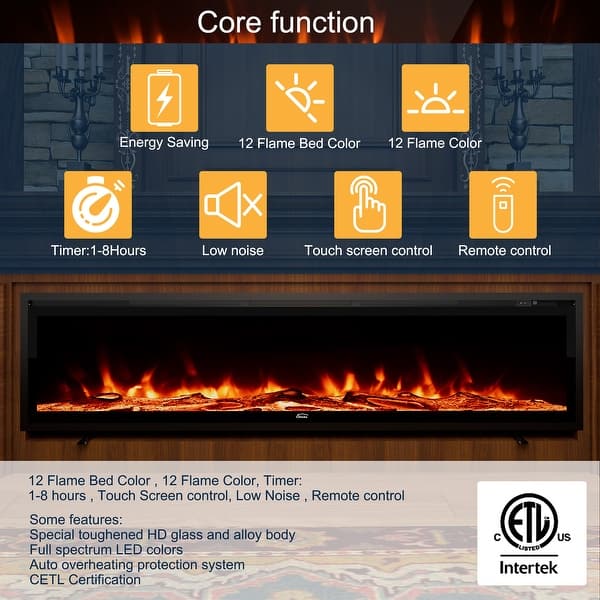 Clihome 50"-72" Recessed Wall-mounted Freestanding Electric Fireplace ...