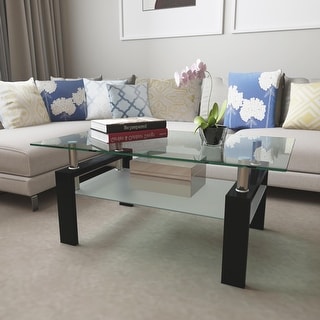 Modern 2-layer Glass Coffee Table with Metal Tube Frame - Bed Bath ...