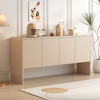 Cream MDF Storage Cabinet with 4 Doors and Rebound Device for Living ...