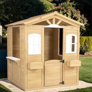 Outdoor Wood Playhouse for Kids with Working Door and Windows - Bed ...