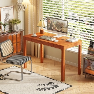 Modern Computer Desk Rubber Wood Workstation with Storage Drawers ...