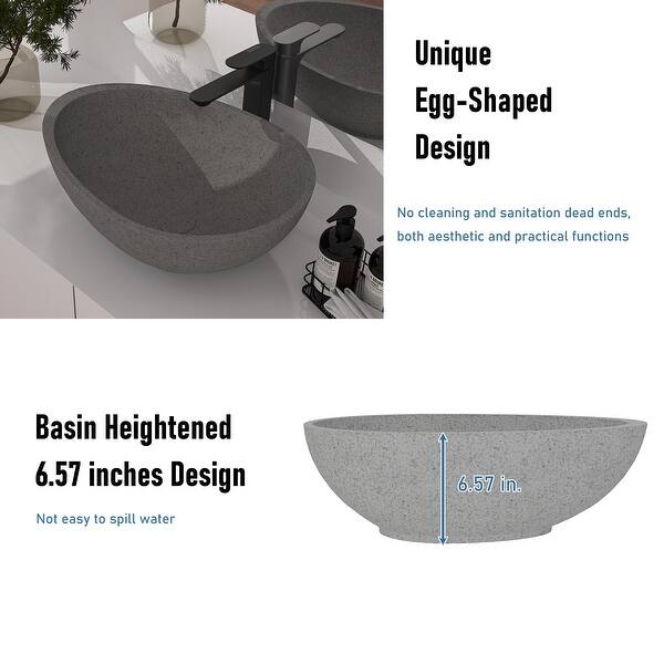 Concrete Egg-Shaped Vessel Sink Bathroom Art Basin with the Same Color ...