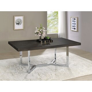 Tapper Dark Oak and Chrome Trestle Base Dining Table - Bed Bath ...