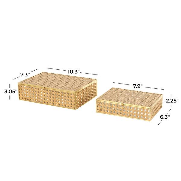 Brown Rattan Woven Decorative Jewelry Box with Glass Panels and Chain ...