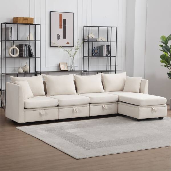 Convertible Modular Sleeper Sectional Sofa Set With Storage And ...