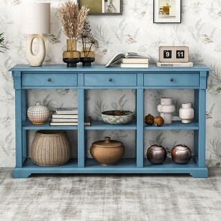 Wood Navy Console Table Entryway Table Side Table with 3 Drawers - Bed ...