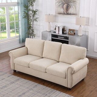 Beige Rolled Arm Chenille Sofa - 3-Seater Elegance - Bed Bath & Beyond ...