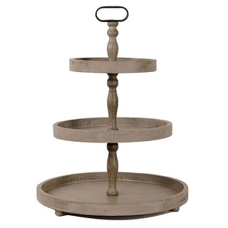 Brown Wood 3-Tier Round Display Stand Rustic Sturdy Base 28 Inch Height ...