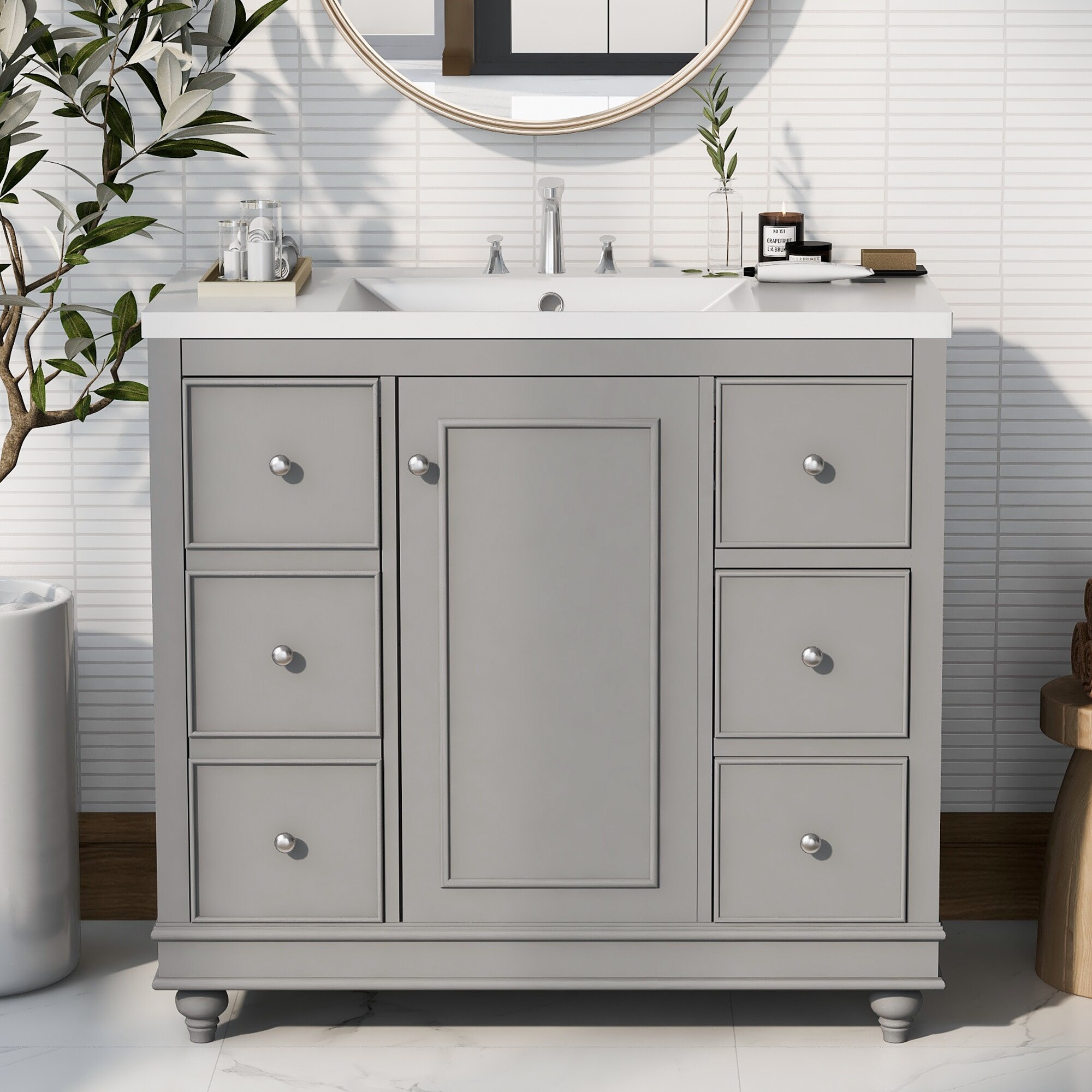 30''/36'' Bathroom Vanity with Sink, Modern Bathroom Storage Cabinet w ...