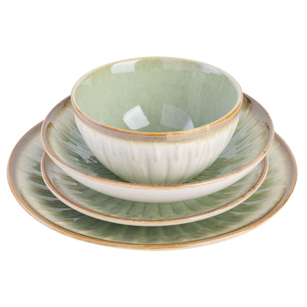 Gibson Elite Mayfair Bay 16-Piece Double Bowl Embossed Reactive Glaze ...
