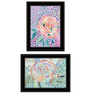 Set Of Two Colorful Big Bloom Abstract Flowers Black Framed Prints Wall ...