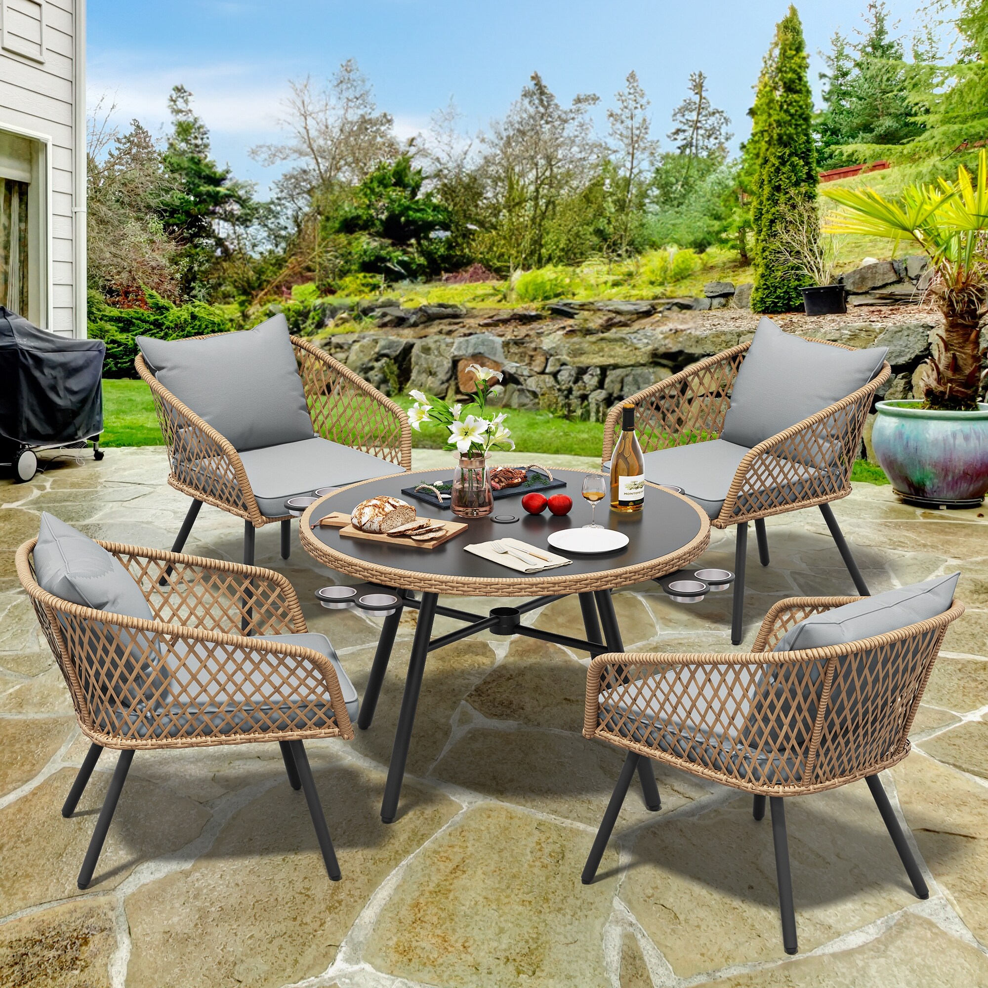 Moasis Grey 5 Piece Outdoor Patio Furniture Dining Set 5PCS