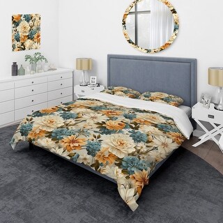 Designart "Vintage Nostalgia Beige And Blue Blooming Garden" Blue ...