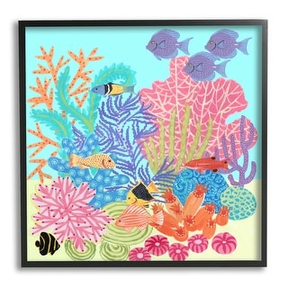 Stupell Bold Coral Reef Underwater Patterned Fish Shapes Framed Wall ...