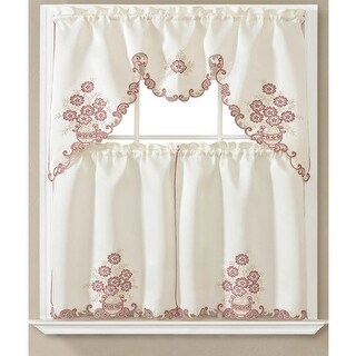 Lucy 3 Piece Embroidered Kitchen Curtain Set-, Swag 60x36, Tiers 30x36 ...