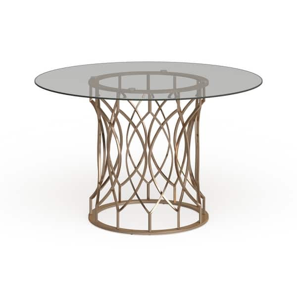 Davlin Round Glass Top Champagne Base Dining Table by iNSPIRE Q Bold ...