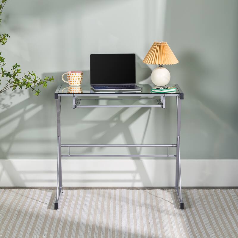 Walker Edison Metal with Glass Top Computer Desk - Overstock - 3458774