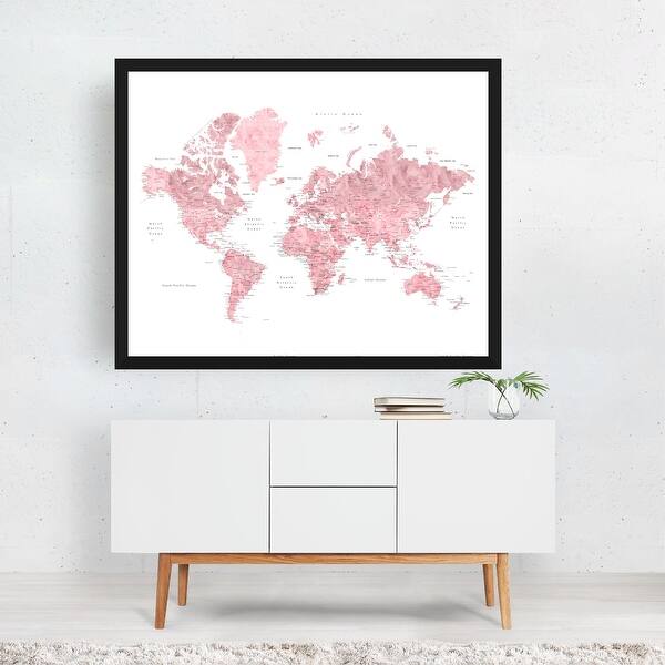 Pink Watercolor World Map with Cities Maps Pastels Art Print/Poster ...