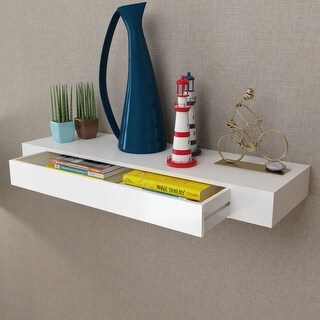 White MDF Floating Wall Display Shelf 1 Drawer Book/DVD Storage - Bed ...