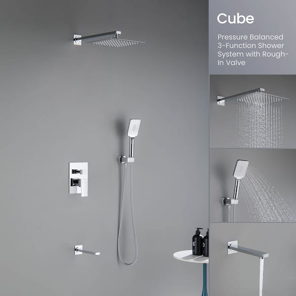 Cube Pressure Balanced 3-Function Shower System with Rough-In Valve ...