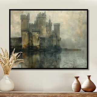 Designart "Grey Beige Medieval Winter Castle" Castles Framed Wall Art ...