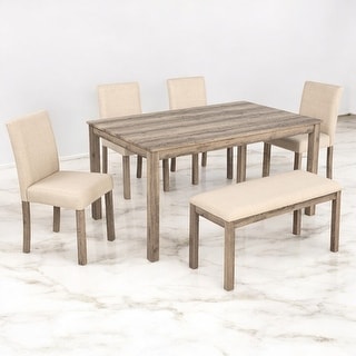 6-Piece Rustic Dining Table Set with Upholstered Chairs & Bench, Wooden ...