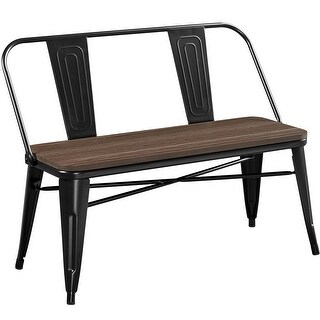 Yaheetech Metal Dining Bench with Wooden Top and Detachable Backrest ...