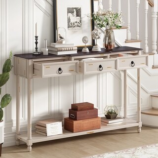 Rustic Entryway Side Table Beige Console Table with 3 Storage Drawers ...