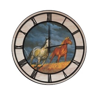 Wall Clock with Natural Woodgrain Accent - Lightning - Black Numbers ...