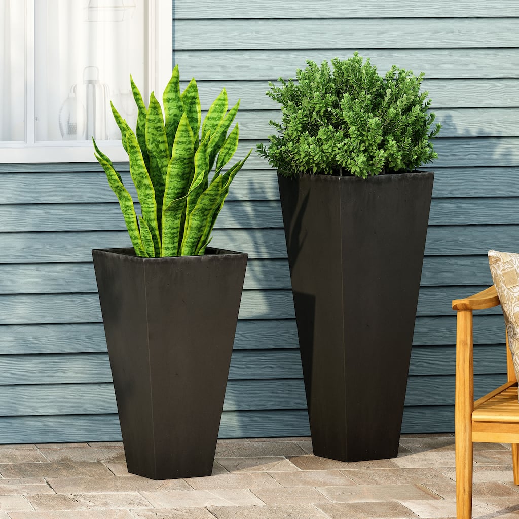 Ella Outdoor Modern Large and Small Cast Stone Planter Set by ...