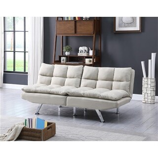 Beige Fabric Relax Futon Sofa Bed With Metal Chrome Legs - Bed Bath ...