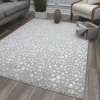 Rugs America Natura Gray Leopard Silver Shine Area Rug - Bed Bath ...