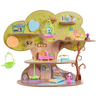 Lil' Green World Wooden Market Treehouse Play Set with 25+ Accessories ...
