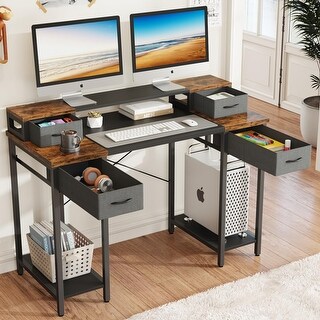 48 Inch Computer Desk with Dual Monitor Stands, Office Desk with 4 ...