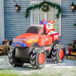Outsunny 7ft Christmas Inflatable Santa Claus Driving Truck with Gifts ...