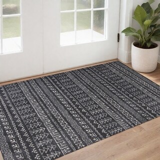 HomeRoots 3' X 5' Gray Tribal Area Rug - 3' x 5' Oval - Bed Bath ...