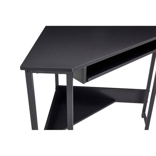Black Triangle Computer Desk With Smooth Keyboard Tray/Storage Shelves ...