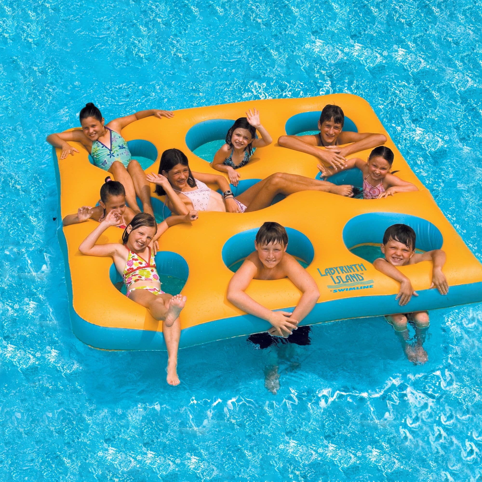 80" Yellow and Blue Inflatable Circular Pattern Island Square Pool ...