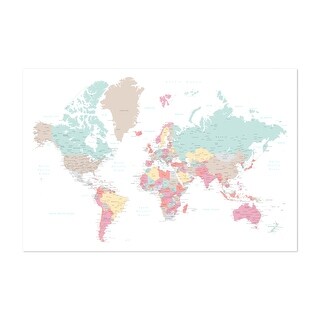 Pastel World Map with Cities Maps Pastels Art Print/Poster - Bed Bath ...