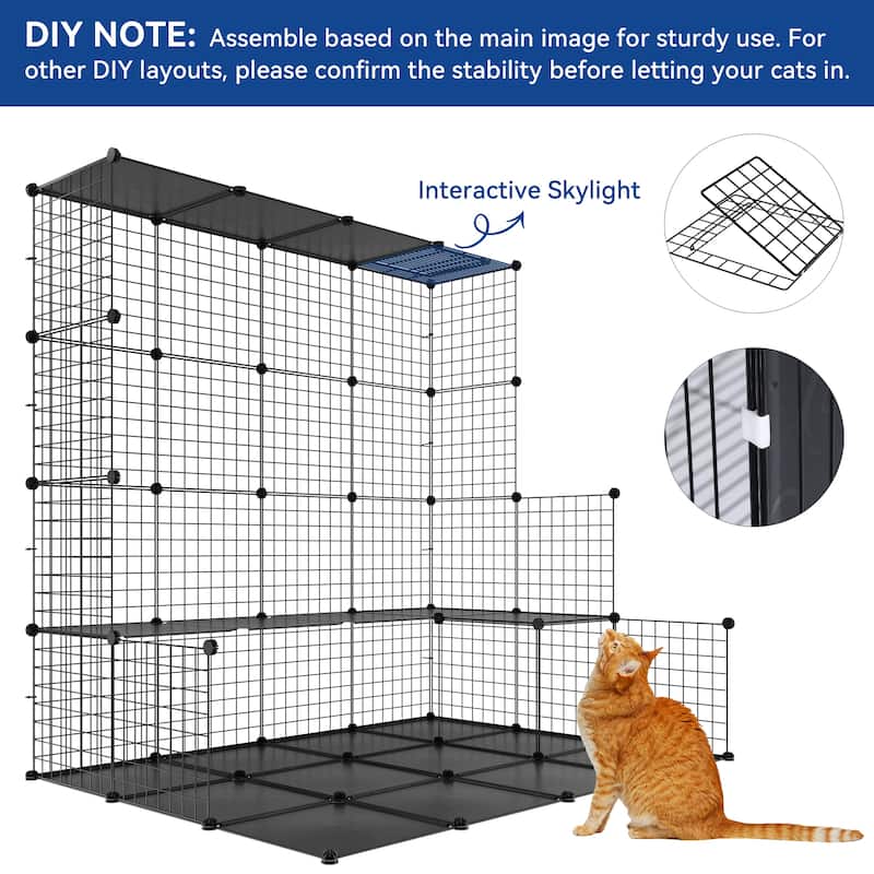 Large 4-layer Metal Cat Cage Indoor DIY Kennel with Storage Cube and ...