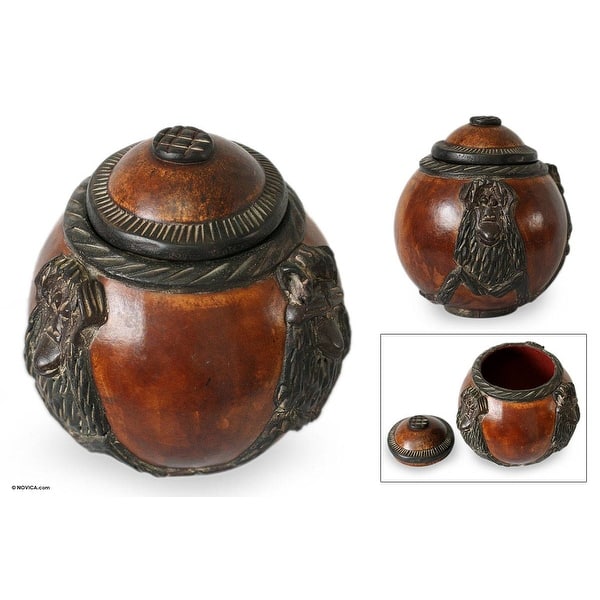 Handmade Monkey Wisdoms Calabash decorative box (Ghana ) - 26 x 25 x 24 ...