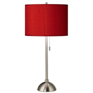 Red Faux Silk and Brushed Nickel Modern Table Lamp - 28" x 13" - Bed ...