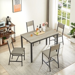 Industrial Rustic Style Dining Kitchen Table Set for 5, Metal Frame ...