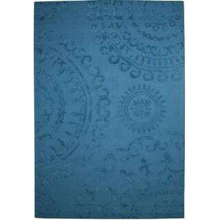 One of a Kind Hand-Tufted Modern 9' x 12' Geometric Wool Blue Rug - 9 ...