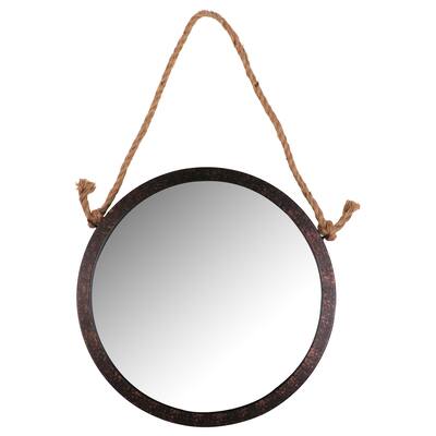 15" DIA Framed Round Mirror Black Copper Circle Rope Hanging Modern ...