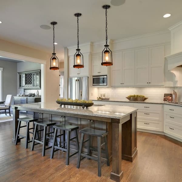 Anmytek Farmhouse 1 Light Black Cage Pendant Light Cylinder Glass