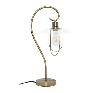 Simple Designs Modern Table Lamp with Curved Metal Base - AntiqueBrass ...